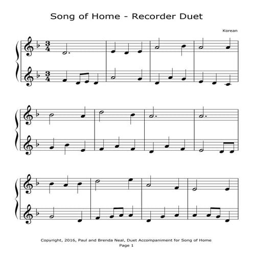 Song Of Home - Recorder Duet | PDF