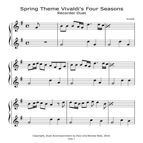 Spring Theme Vivaldi's Four Seasons - Recorder Duet | PDF