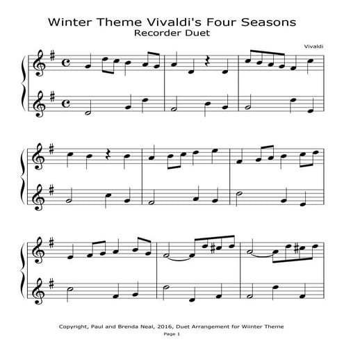 Winter Theme Vivaldi's Four Seasons - Recorder Duet | PDF