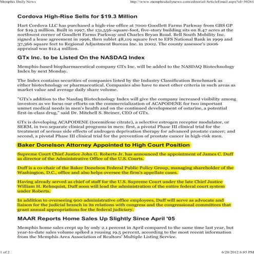 MEMPHIS DAILY NEWS - Justice Roberts Appointment of James Duff | PDF