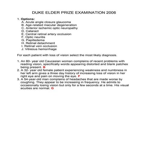 Duke Elder prize examination - choose the most likely-2006.doc