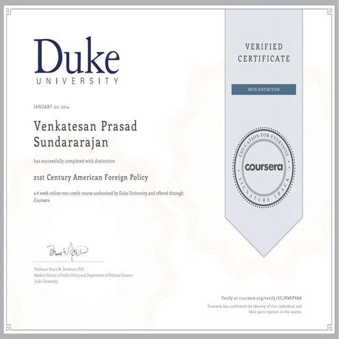 Duke University - 21st Century American Foreign Policy Certificate VPS
