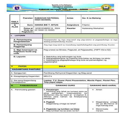 DULA LESSON PLAN GRADE 9, PLEASE READ THIS. | DOCX