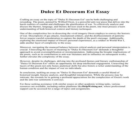 Dulce Et Decorum Est Essays. Southwestern University US | PDF