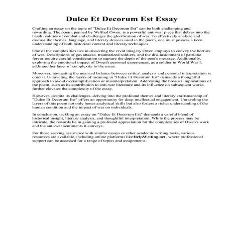 Dulce Et Decorum Est Essay. Dulce Et Decorum Est And The Charge Of The ...