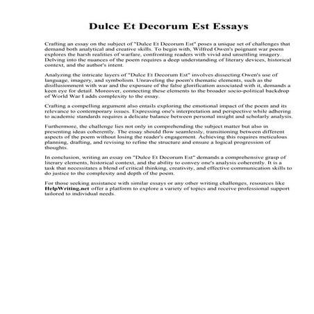 Dulce Et Decorum Est Essays. Southwestern University US | PDF
