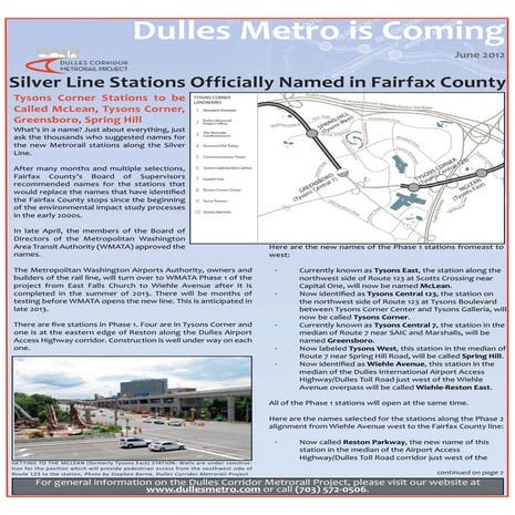 Update on Dulles Metro Construction - Tysons Corner | PDF
