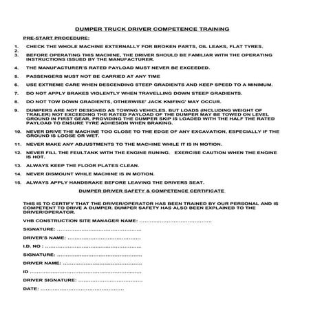 Dumper truck driver competence training | DOC
