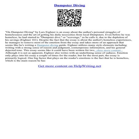 Dumpster Diving Essay | PDF