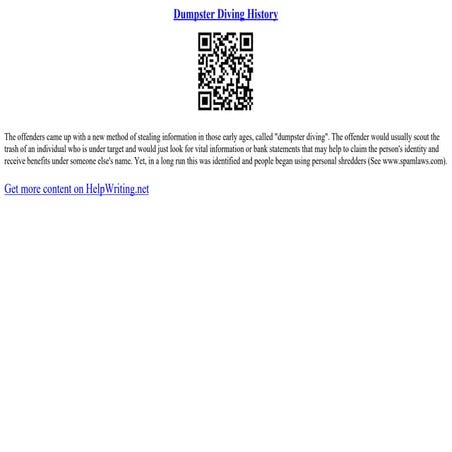 Dumpster Diving History | PDF