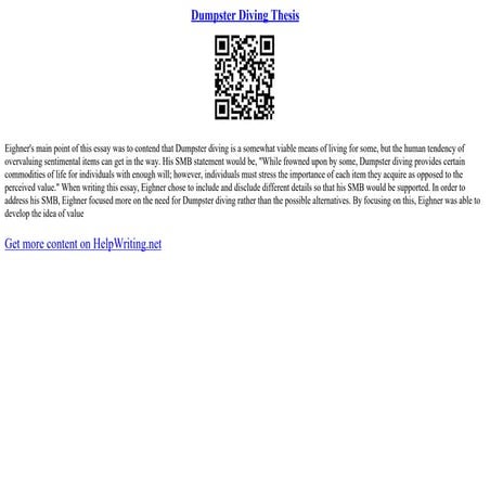 Dumpster Diving Thesis | PDF