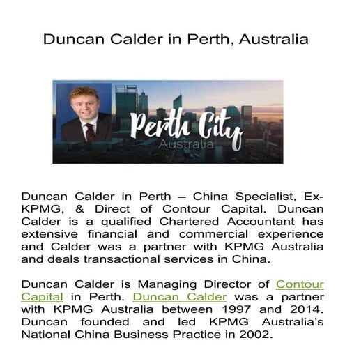 Duncan Calder in Perth, Australia | PDF