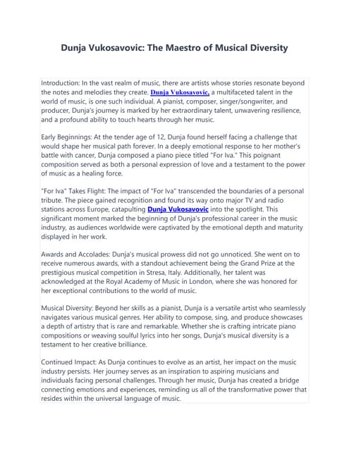 Grand Prize Winner: Dunja Vukosavovic's Triumph at Stresa, Italy | PDF