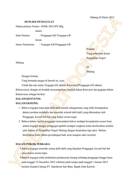 Replik dalam perkara perdata | DOCX