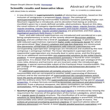 "Abstract of my life" by S.Duplij (scientific results and innovative ...