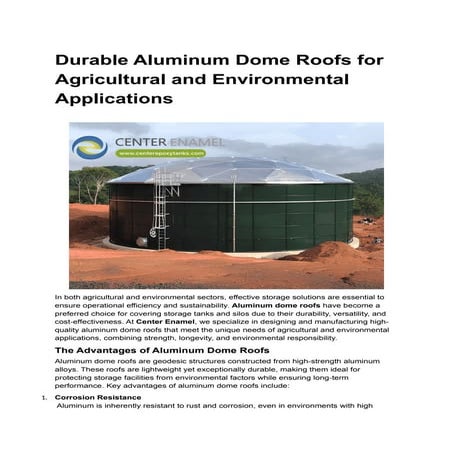 Durable Aluminum Dome Roofs for Agricultural and Environmental ...