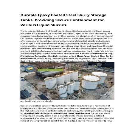 Durable Epoxy Coated Steel Slurry Storage Tanks Providing Secure ...