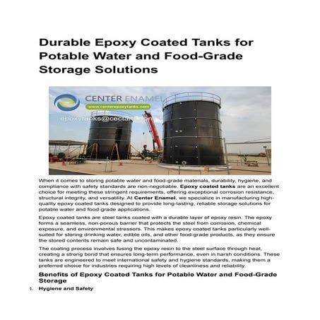 Durable Epoxy Coated Tanks for Potable Water and Food-Grade Storage ...