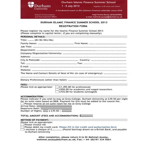 Durham summer schoolregistrationform2013 | DOC