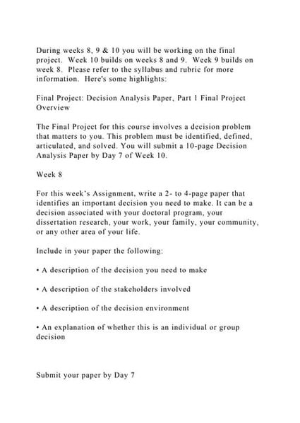 Project Final Project Decision Analysis Paper Part 2the Final Pdocx