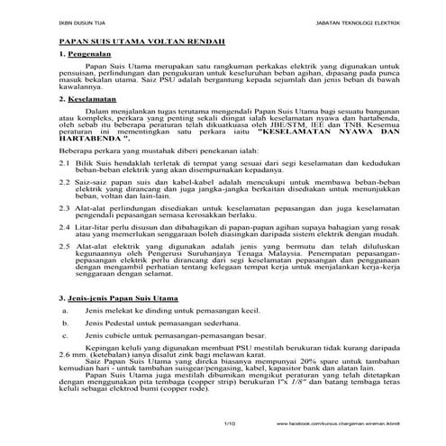 Jenis-jenis Papan Suis Utama ( Main Switch Board) | PPTX