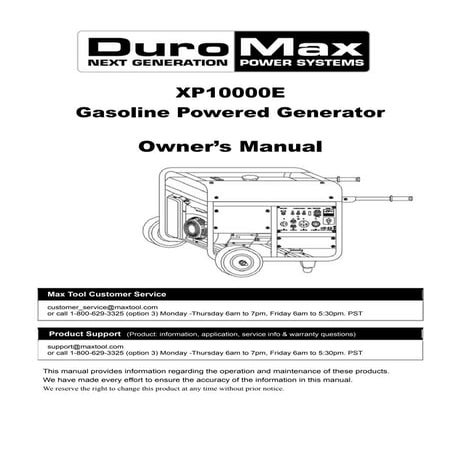 DuroMax XP10000E Generator Owners Manual | PDF
