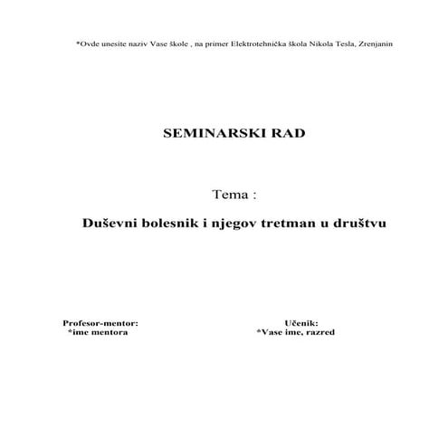 Dusevni bolesnik i njegov tretman u drustvu | DOC