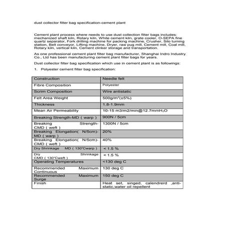 Dust collector filter bag specification | DOC