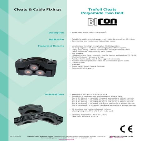 Prysmian Bicon Trefoil Cleat - Dutchclamp U375AB03 Cable Cleat - 51 ...