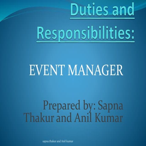 Duties and responsibilities of event manager | PPTX