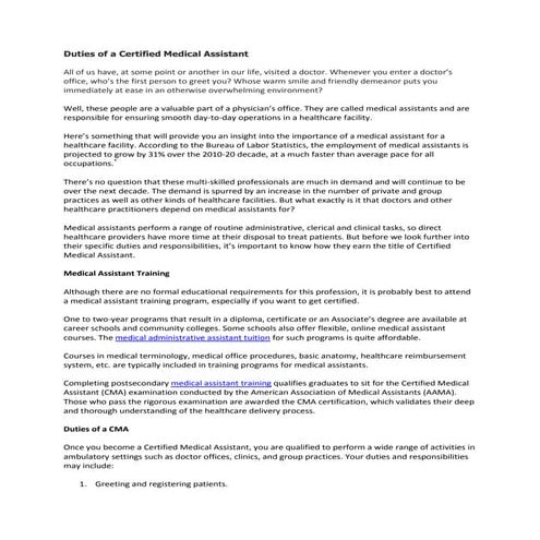 Duties of a certified medical assistant | PDF