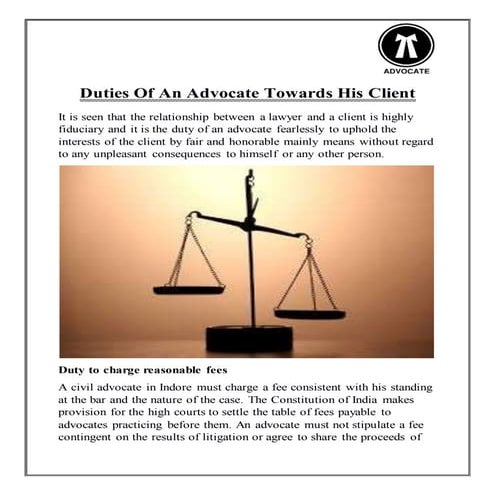 Duties of an advocate towards his client | DOCX