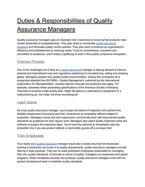 Duties Responsibilities Of Quality Assurance Managers PDF duties-responsibilities-of-quality-assurance-managers-pdf