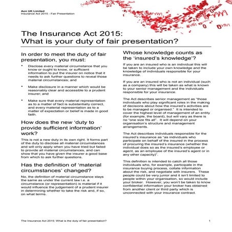 Duty of fair presentation | PDF | Motor Insurance | Insurance