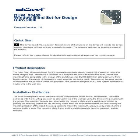 Duw 05443 manual | PDF