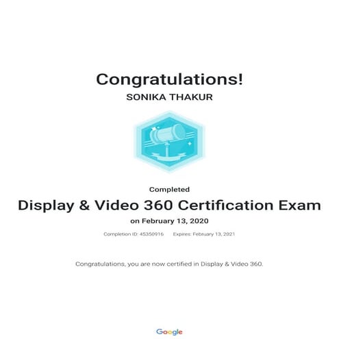 Display & Video 360 Certification Exam | PDF