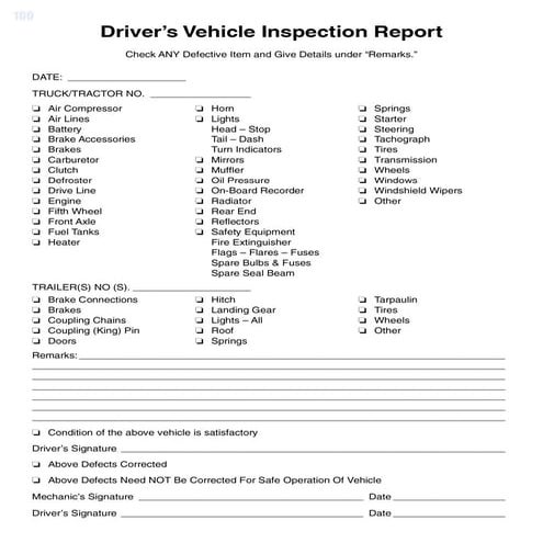 Drivers Vehicle Inspection Report | PDF