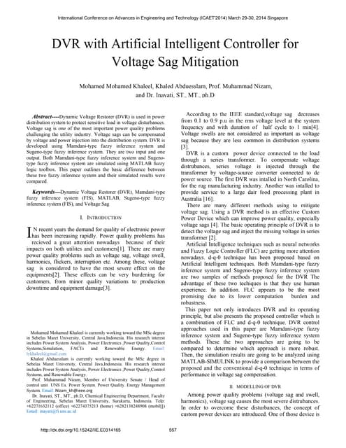 Dvr With Artificial Intelligent Controller For Voltage Sag Mitigation Pdf