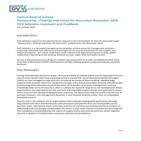 DVV Solutions Central Bank of Ireland Outsourcing discussion paper ...