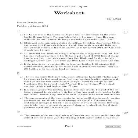 Rule of three word problems - Worksheet one - Answers | PDF