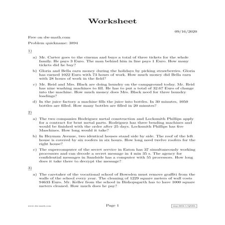 Rule of three word problems - Worksheet one | PDF