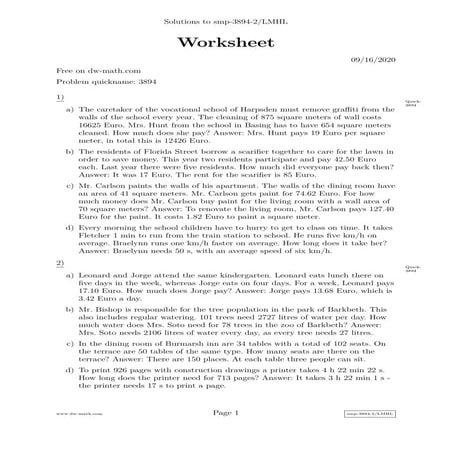 Rule of three word problems - Worksheet two - Answers | PDF