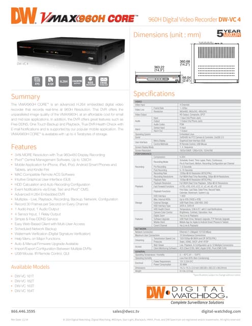 Digital Watchdog DW-VC161T Data Sheet | PDF