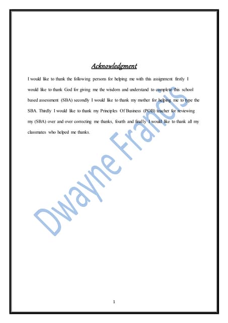 CSEC Business Cognate SBA (Principles of Business & Accounts) SAMPLE | DOCX