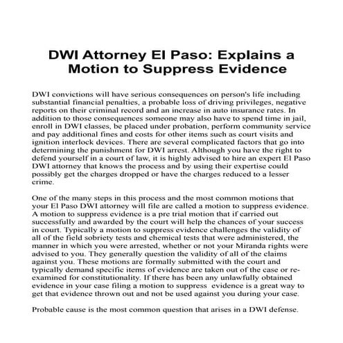 DWI Attorney El Paso: Explains A Motion To Suppress Evidence | PDF