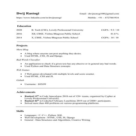 Dwij Resume | PDF