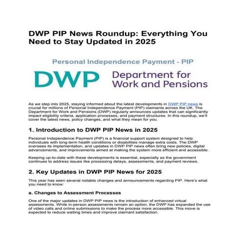 DWP PIP News Roundup: Everything You Need to Stay Updated in 2025 | PDF