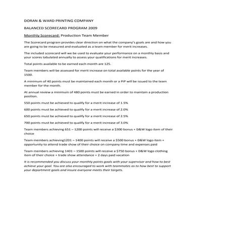 D&W Team Member Scorecard | PDF