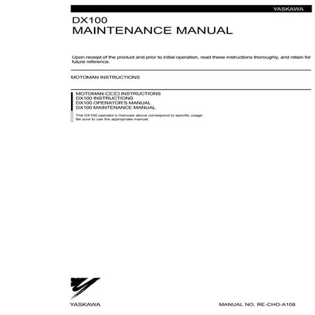 DX100 MAINTENANCE MANUAL OPERATION SHEET | PDF