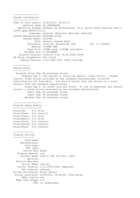 DX DIAG System Information.pptx | Operating Systems | Computer Software ...